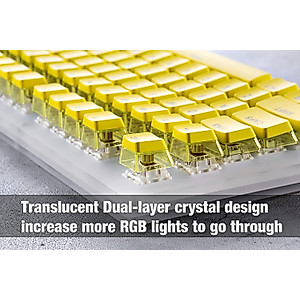 GUNMJO Crystal Pudding Keycap for Gaming Keyboard with Cherry MX Switches, ABS Translucent Keycaps for Backlit Mechanical Keyboard, OEM Profile 104 Keys with 6.25U Space Bar, Painted Yellow Color