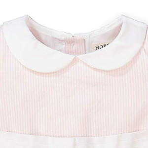 Hope & Henry Layette Baby Girl Woven Short Sleeve Tie-Back Dress with Peter Pan Collar