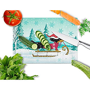 Caroline's Treasures VHA3030LCB Merry Christmas Dachshund Glass Cutting Board Large Decorative Tempered Glass Kitchen Cutting and Serving Board Large Size Chopping Board