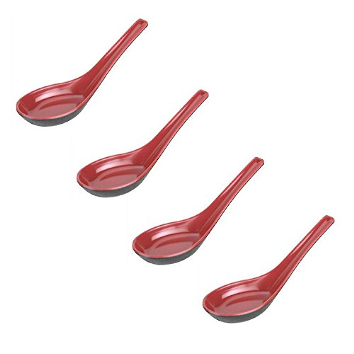 JapanBargain 2384, Set of 4 Asian Japanese Chinese Wonton Soba Rice Pho Ramen Noodle Soup Spoons, Red/Black