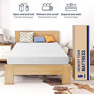 IULULU 6 Inch Twin Size Memory Foam Mattress, Bed in a Box Green Tea Gel Infused Mattresses, Breathable Removable Quilted Cover, Medium Firm, CertiPUR-US,White