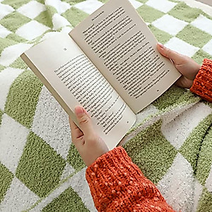 OTOSTAR Knit Checkered Throw Blanket Super Soft Warm Cozy Knitted Checkerboard Grid Chessboard Gingham Reversible Blanket Comfort Plush Fluffy Blanket for Couch Bed Sofa Travel 50x60 Inch (Sage Green)