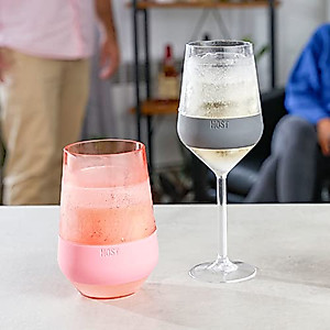 Host Wine Freeze Double-Walled Stemmed Wine Glasses Freezer Cooling Cups with Active Cooling Gel and Insulated Silicone Grip, 6.5 Oz Plastic Tumblers, Gray, Set of 2