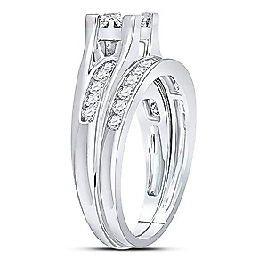 Jewels By Lux 10kt White Gold Womens Diamond Princess Bridal Wedding Engagement Ring Band Set 7/8 Cttw Ring Size 5.5