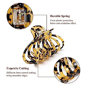 Shinowa Hair Clips, 2-Pack Bohemian Tortoise Shell Hair Claw Clips Strong Hold Big Hair Jaw Clips for Thick Hair, Hair Accessories for Women Girls, Leopard