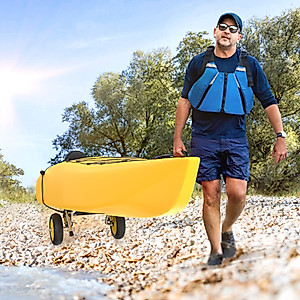 Bonnlo Kayak Car Foldable Aluminum Kayak Trailer with 10'' Solid Tires, Universal Kayak Wheels Kayak Cart Dolly for Kayak, Canoe, Paddle Board, Boat, Float Mats, Jon Boat