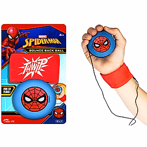 JA-RU Marvel Spiderman Sports Wrist Bounce Back Balls (1Unit) Returning Bouncy Ball Toys, Foam String Attached Rebound. Stuffers Kids & Adults Fidget Stress Toy 6820-1