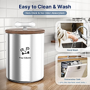 31 oz/10 cups Stainless Steel Dog Treat Container Airtight with Wooden Lid to Keep Fresh, Metal Dog Food Storage Container with Ceramic Bone Handle, Easy Clean Dog Treat Jar, Cat Treat Container Bin