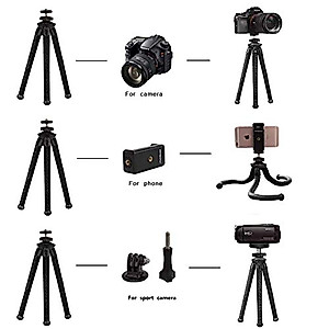 Camera/Phone Tripod,Patekfly 12 Inch Flexible Camera Tripod for Canon/Nikon/Sony DSLR Cam/Action Cam, Phone Tripod Stand with Cell Phone Holder Clip for iPhone/Android Phone(3 in 1)