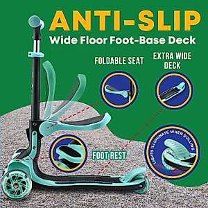 Kids Scooter – Foldable Seat – LED Wheel Lights Illuminate When Rolling – Children and Toddler 3 Wheel Kick Scooter – Adjustable Handlebar – Indoor and Outdoor- Pink - by Lifemaster