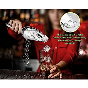 TeamFar 5 oz Ice Scoop with Holes, Stainless Steel Food Scoop Shovel with Drain Holes for Kitchen Bar Party Wedding, Healthy & Heavy Duty, Sturdy Handle & Mirror Finish, Dishwasher Safe