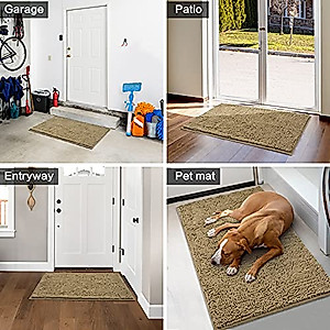 HOMEIDEAS Absorbent Chenille Door Mat Indoor, 24“x36”, Dirt Trapper Machine Washable Non Slip Throw Rugs for Entryway, Entrance, Mud Room, Thick Welcome Doormat, Taupe