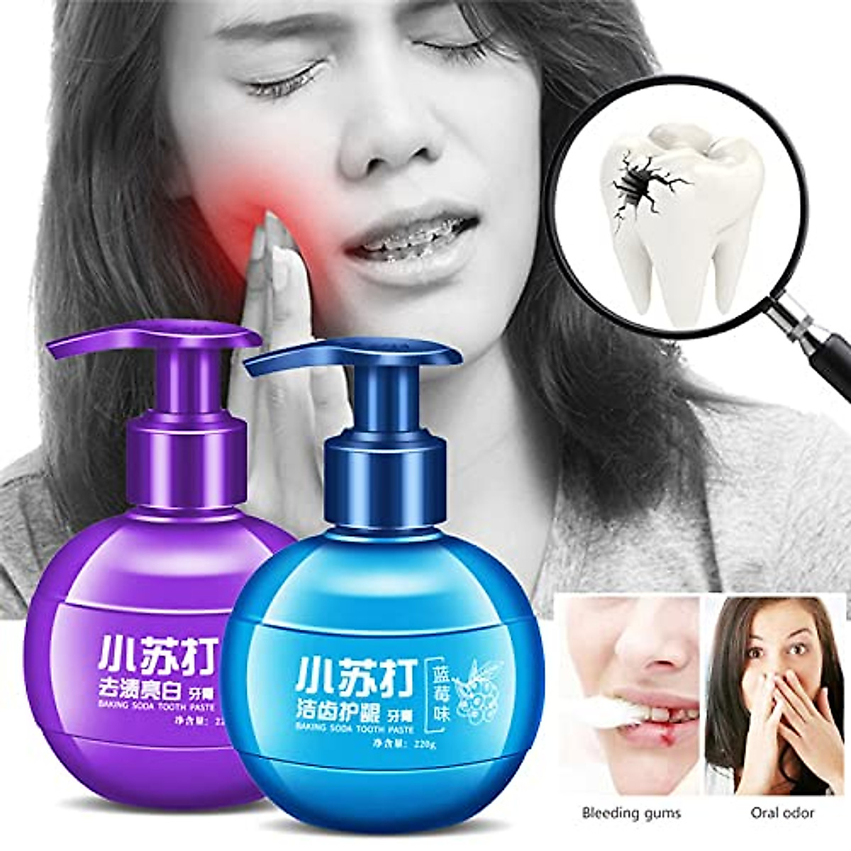 220g Instant Clean Intensive Stain Removal Whitening Toothpaste Baking Soda Blueberry Flavor Toothpaste Prevent Tooth Decay (Purple)