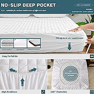 Queen Mattress Cover Waterproof, Deep Pocket Mattress Pad Protector Fits to 6''-21'', Breathable Hollow Cotton Filling Quilted Mattress Protector for Queen Size