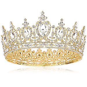 ATODEN Gold Crowns for Women Girls Crystal Crown Princess Tiara Queen Crown Rhinestone Full Round Tiara Gold Headpiece Jewelry Hair Accessories for Wedding Birthday Decorations Party Prom Bridal
