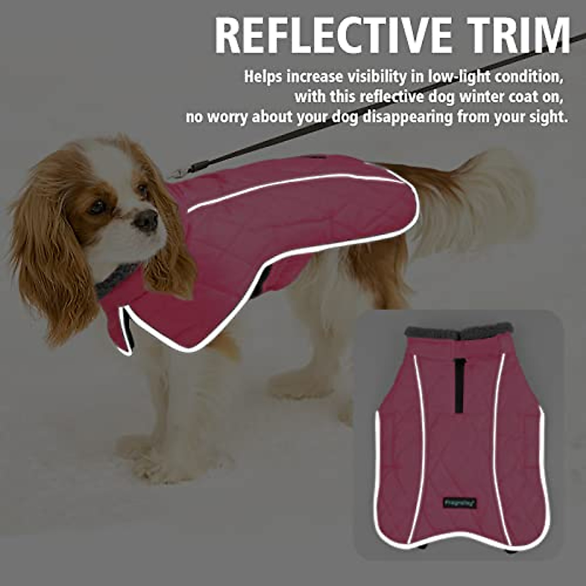 Fragralley Dog Winter Coat Jacket - Reflective Adjustable Windproof Dog Turtleneck Clothes, Doggie Cold Weather Vest, Warm Fleece Lining Puppy Snow Coat for Small Medium Large Dogs (Large, Pink)