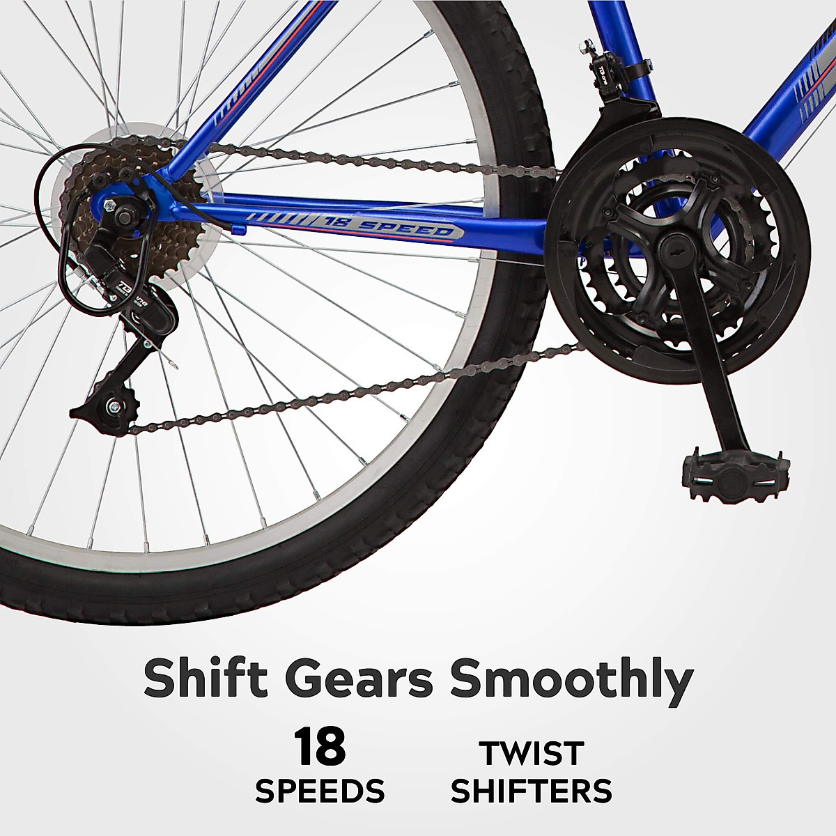 Pacific Mountain Sport Adult Hardtail Mountain Bike, Men and Women, 26-Inch Wheels, 18 Speed Twist Shifters, Front Suspension, Steel Frame, Blue