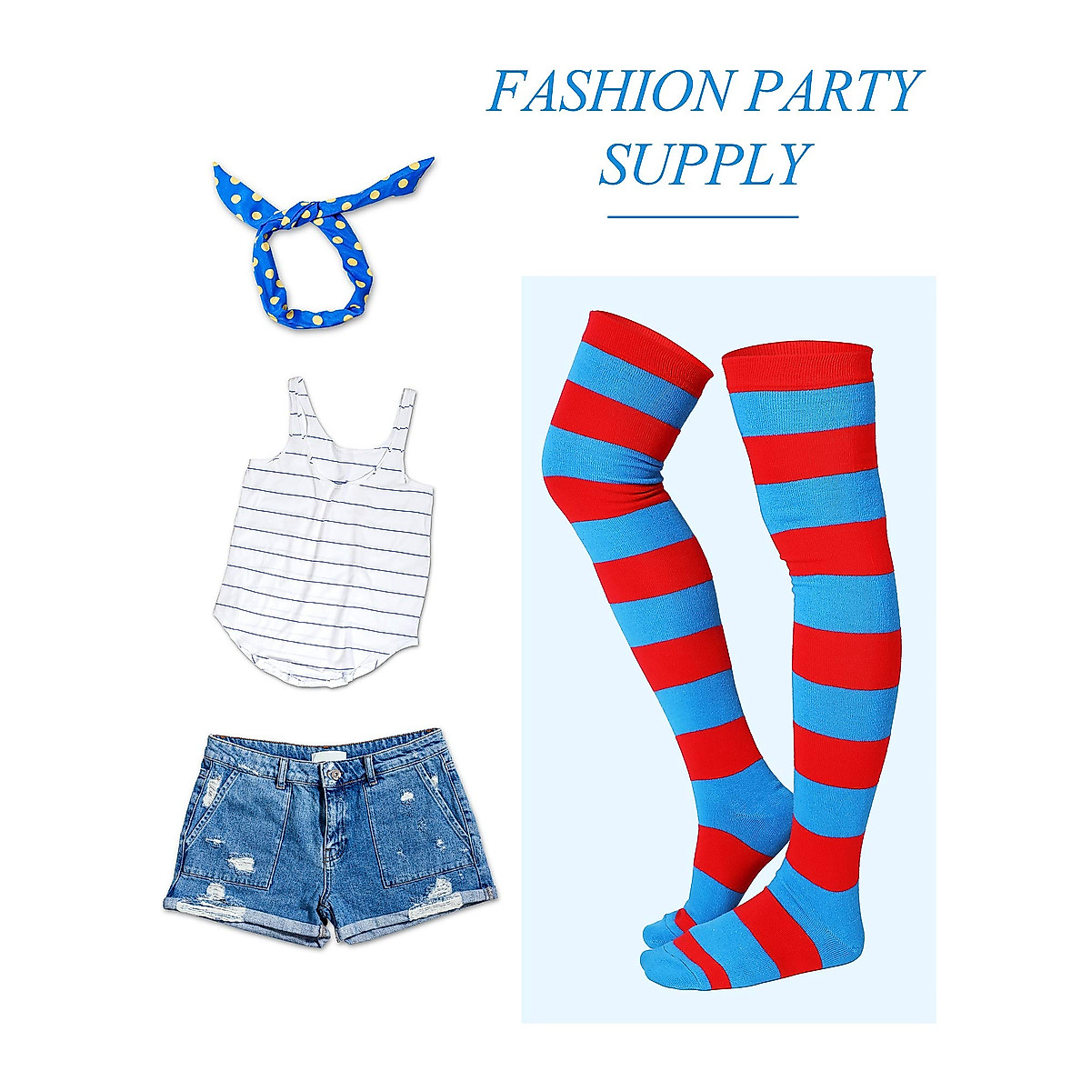 SATINIOR 3 Pairs Blue and Red Striped Long Knee Thigh High Striped Socks Tight for Women