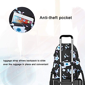 MOSISO 15.6-16 inch 20L Laptop Backpack for Women Girls, Polyester Anti-Theft Casual Daypack Bag with Luggage Strap&USB Charging Port, Sampaguita Flower Travel Business College School Bookbag, Black