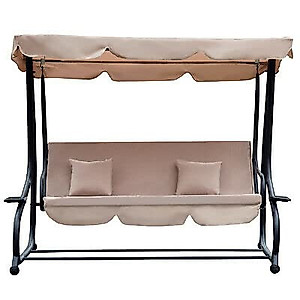 Outdoor 3-Person Patio Porch Swing Hammock Bench with Adjustable Canopy Beige