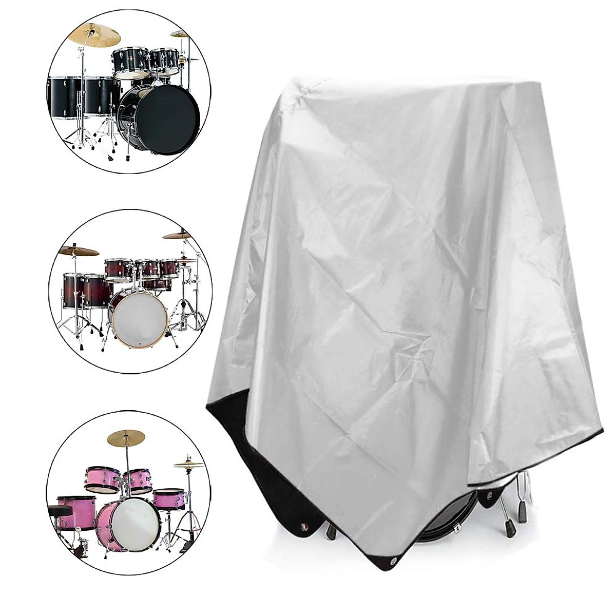 Drum Set Dust Cover, PVC Coating Drum Cover, Drum Accessories, Electric Drum Kit Cover with Sewn-in Weighted Corners, For Waterproof, Anti UV-rays Protects From Sun (78"x 98", black) (Black)