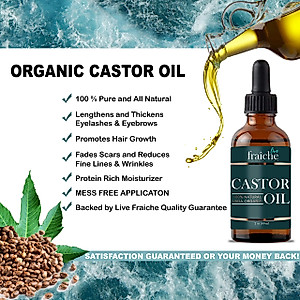 Organic Castor Oil (2oz) + FREE Lash Serum Mascara Starter Kit - USDA Approved Pure Cold Pressed Hexane Free Natural Hair Growth Oil - Live Fraiche Eyebrow Growth Serum & Oil Treatment For Hair