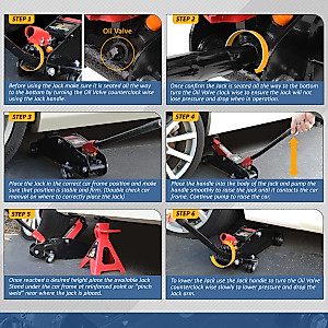 Auto Dynasty 2 Ton Floor Jack with Jack Stands, Heavy Duty Steel Hydraulic Racing Floor Jack with Single Piston Quick Lift Pump, Hydraulic Trolley Service Car Jack, Red/Black