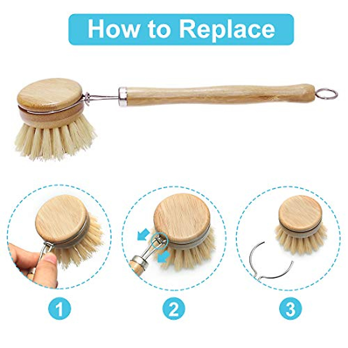 Cosumina Bamboo Kitchen Cleaning Brush Dish Cleaning Brush Long Handle Pan Pot Brush Dish Bowl Washing Cleaning Brush (5)