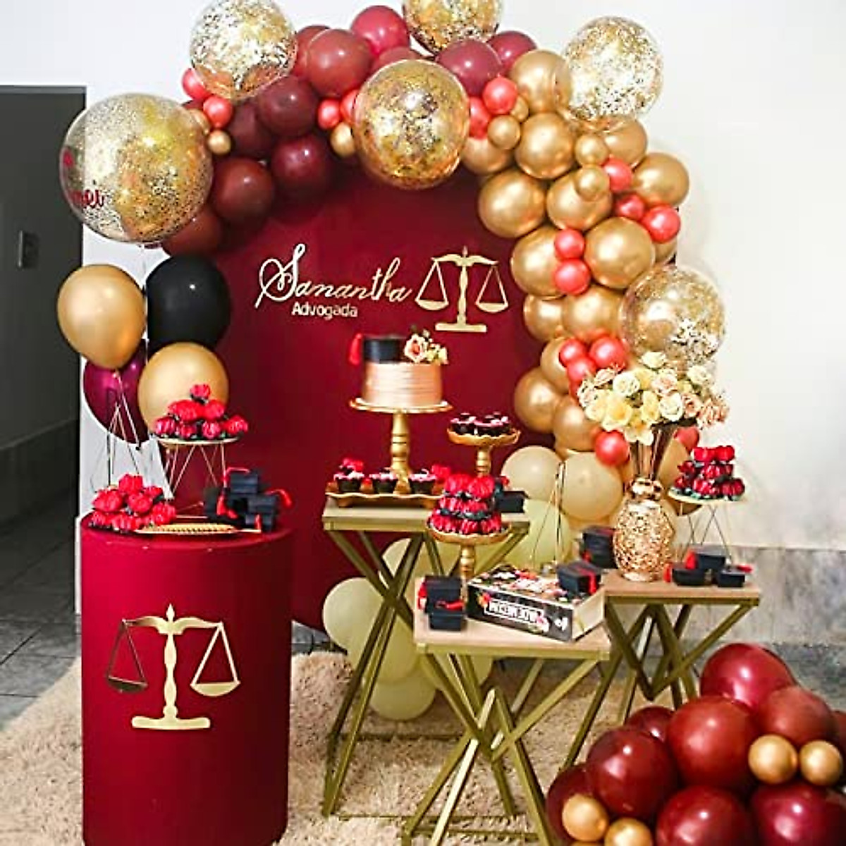 PartyWoo Red and Gold Balloons 50 pcs and Crepe Paper Streamers 6 Rolls