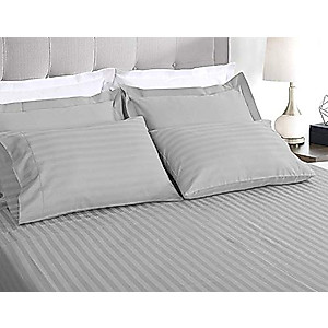 Damask Stripe Luxury 1500-TC Heavy Egyptian Cotton 4-PCs Sheet Set Fits 15-18 Inch Deep Pockets (1 Fitted, 1 Flat, 2 Pillowcase) Platinum Collection Bedding Set (Twin Size, Silver Grey)