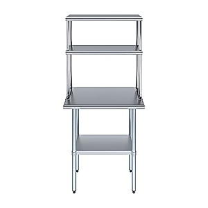 AmGood Stainless Steel Work Table with 12" Wide Double Tier Overshelf | Metal Kitchen Prep Table & Shelving Combo | NSF (Stainless Steel Table with Double Overshelves, 30" Long x 18" Deep)