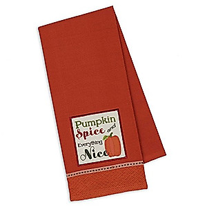 DII Thanksgiving Fall Kitchen Towels Collection Decorative Embellished Dish Towel Set, 18x28", Country Pumpkin, 3 Count
