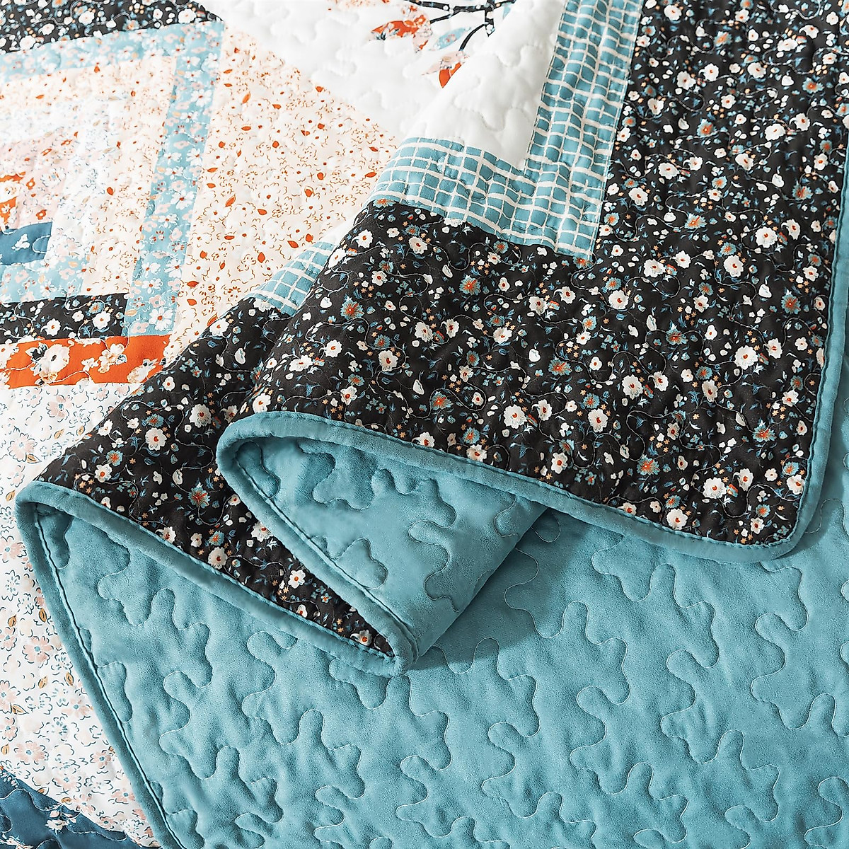 BEDIFANY Cotton King Size Quilt Sets, Lightweight King Quilt Bedding Set (98 x 106 inch) Garden Style Floral Bedspread King Size Coverlet Set for Bed Decorations - All Seasons, 3 Pieces