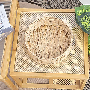 YRLSOTGE Water Hyacinth Storage Baskets, Decorative Baskets for Organizing with Double Handles-Wicker Baskets for Shelves,Round Wicker Baskets -Store Make-Up Accessories, Paper Towel,1 Pack.