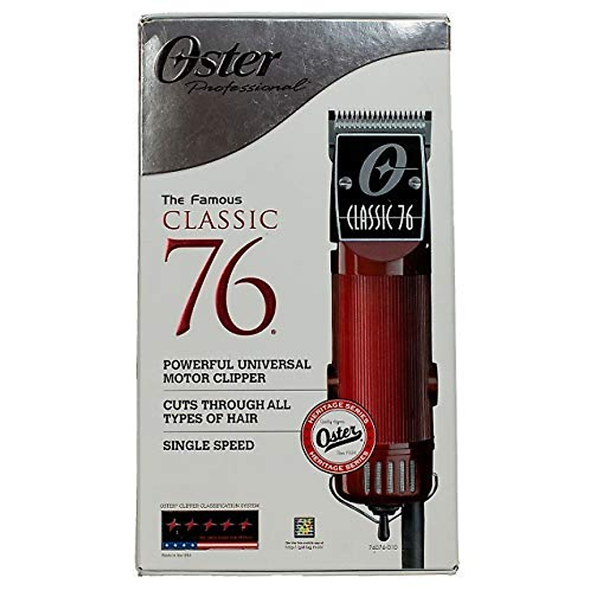 Oster Classic 76 Universal Motor Clipper 76076010 with Bonus 00000 Detachable Blade, 10 Guide Comb Set and Neck Duster