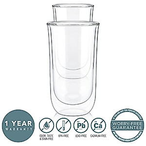 Teabloom Tulip Large Insulated Glasses for Iced Tea, Cold Brew Coffee and Other Beverages - Double Walled Borosilicate Glass Keeps Drinks Cold/Hot - 16 oz (Set of Two)