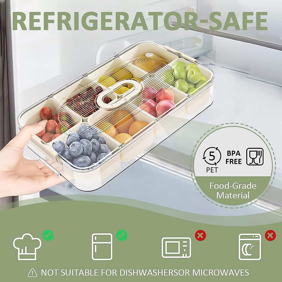 TUZZAN Plastic Bento Snack Box Container with Compartment, Stackable Fridge Container with Lids and Divided Serving Tray, Storage for Food, Vegetables, Transparent, TFSC003