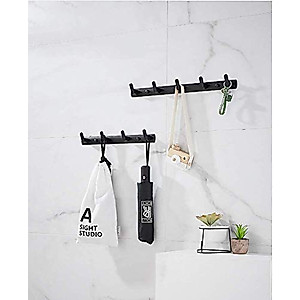 Spotact Wall Mounted Coat Racks with 5 Hooks Hanging Holder Towel Rack 17.7"x1.3" Modern Black Hanging for Clothes Entryway Bathroom (5 Hooks)