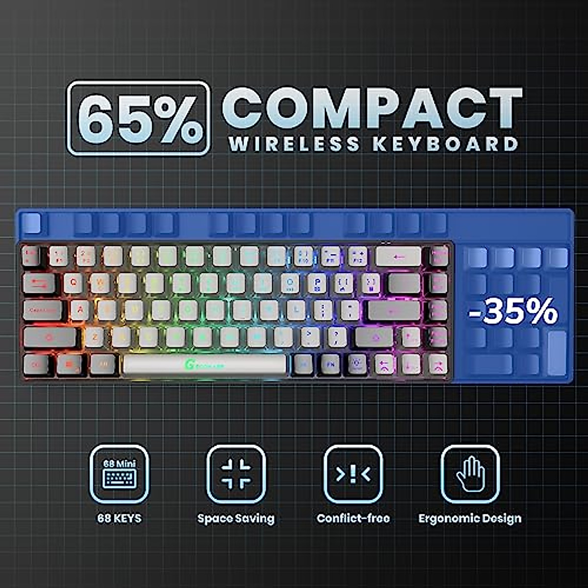 GEODMAER 65% Wireless Gaming Keyboard, Rechargeable Backlit Gaming Keyboard, Ultra-Compact Mini Mechanical Feel Anti-ghosting Keyboard for PC Laptop PS5 PS4 Xbox One Mac Gamer (Gray-Black)
