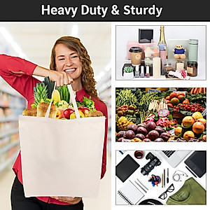 Segarty 6 Packs Large Canvas Tote Bags, 20X15 Inch Reusable Grocery Bags, Heavy Duty Shopping Bags with Bottom Gusset, Natural White Blank Cloth Shoulder Bags Perfect for DIY Crafting Decorating