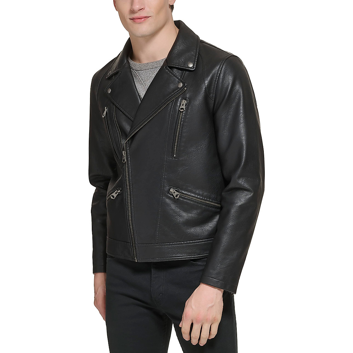 Levi's Men's Faux Leather Motorcycle Jacket, Black Multi Zip