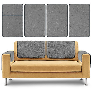 4 Pcs Recliner Covers Sherpa Arm Covers for Recliner Chair Recliner Headrest Protector Armrest Slipcovers with Storage Pockets Sofa Headrest Protector Couch Furniture for Living Room, Gray