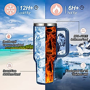 Buschun 40 oz Tumbler With Handle and Straw Lid Insulated Reusable Stainless Steel Water Bottle Travel Mug Iced Coffee Cup for Car and Home and Cold Beverages (Storm Blue)