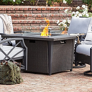 Mazatzal 28IN Square Propane Fire Pit Table 50,000 BTU Small Patio Gas Firepit Table Auto-Ignition Fire Table with Rust-Free Aluminum Tabletop and Weather Cover for Indoor Outside Deck Backyard