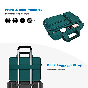 MOSISO Laptop Shoulder Bag Compatible with MacBook Air 15 M4 M3 M2/Pro 16 inch M4 M3 M2 M1,15-15.6 inch Notebook with 2 Raised&1 Flapover&1 Horizontal Pocket&Handle&Belt, Teal Green