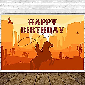 Wild West Cowboy Happy Birthday Banner Backdrop Western Texas Countryside Theme Decorations Decor for Rodeo Party Wild West Party Western Cowboy Party Wild One 1st Birthday Party Baby Shower Supplies