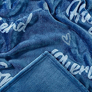 Chanasya Friends Forever Gift Throw Blanket - Super Soft Plush Fleece Laugh Hug Smile Joy Comfort Love Memories Best Friend Forever Gift Throw- for Women Men (50x65 Inches) - Blue Blanket