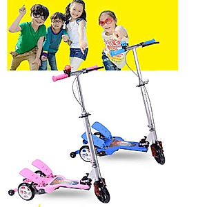 ygqtbc Three-Wheel Damping Double Pedal Scooter Children's Sports Scooter Emissions Kick Scooter for Kids 3 Wheel Scooter for Toddlers Girls & (Color : Pink)