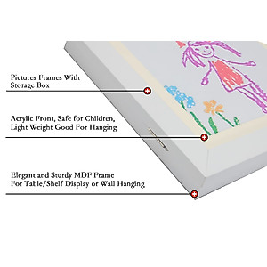 Kids Artwork Frames and Storage Box, 8.5x11 Set of 2, Picture for Children Art Projects, Drawing and Schoolwork, Front-Opening Kids Artwork Storage Box (White)