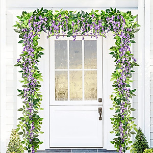 Sunm Boutique 4Pcs 6.6FT Artificial Flowers Silk Wisteria Garland Artificial Wisteria Vine Rattan Silk Hanging Flower Purple Wisteria Vine Flower for Home Garden Ceremony Wedding Arch Floral Decor